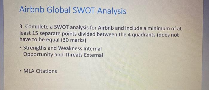 Solved Airbnb Global SWOT Analysis 3. Complete a SWOT | Chegg.com