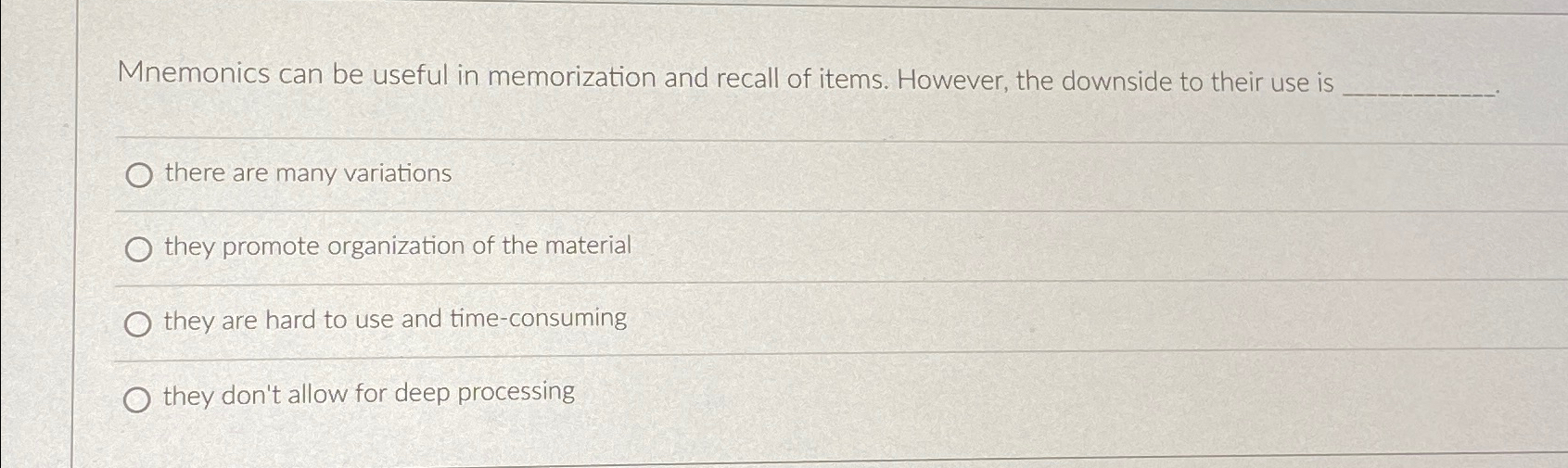 Solved Mnemonics can be useful in memorization and recall of | Chegg.com