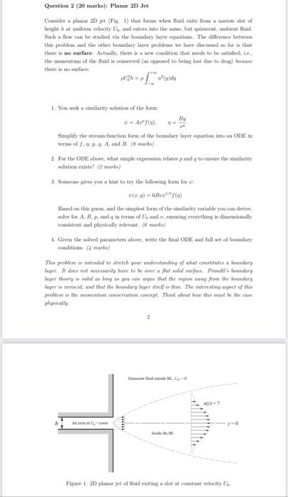 Question 2 (20 marks): Planar 2D Jet Consider a | Chegg.com