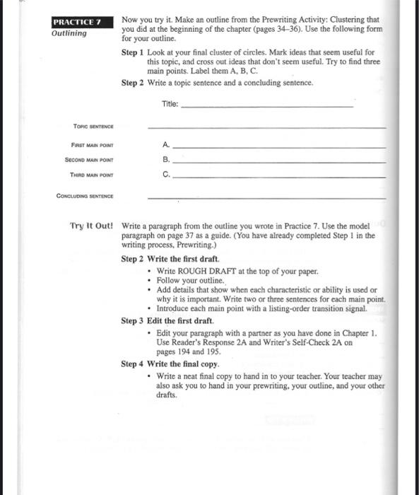 Solved PRACTICE 7 Outlining TOPIC SENTENCE FIRST MAIN POINT | Chegg.com