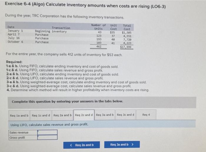 Solved Exercise 6-4 (Algo) Calculate inventory amounts when | Chegg.com