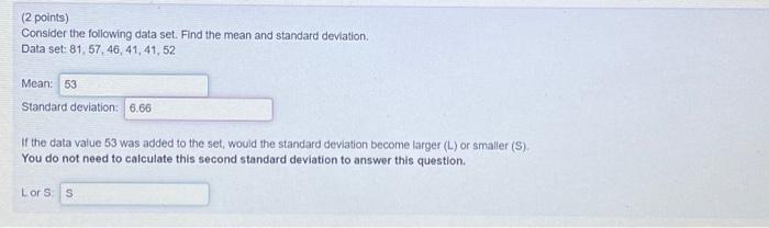 Solved (2 points) Consider the following data set. Find the | Chegg.com