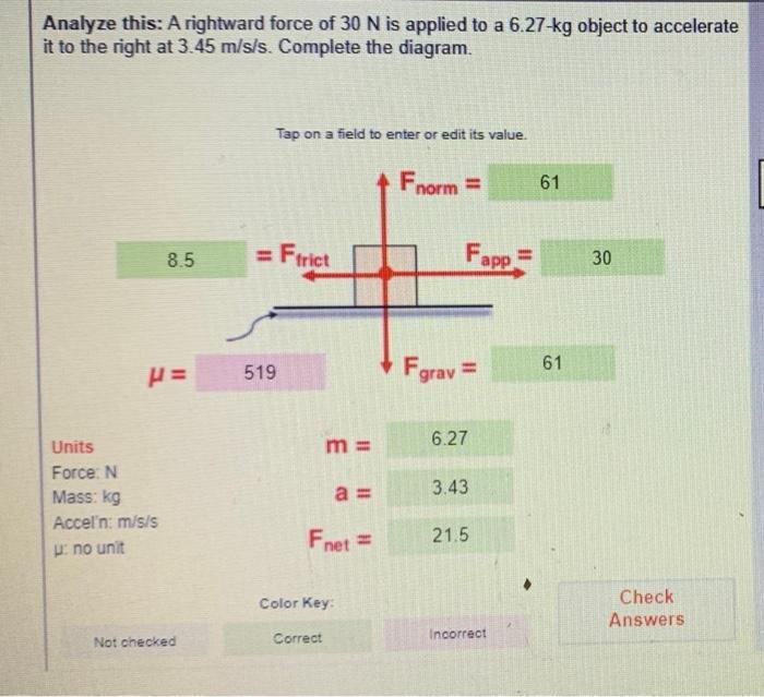 Solved Analyze this: A rightward force of 30 N is applied to | Chegg.com