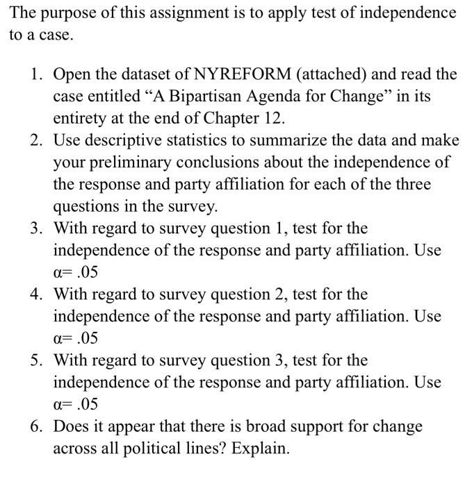 Solved The purpose of this assignment is to apply test of | Chegg.com