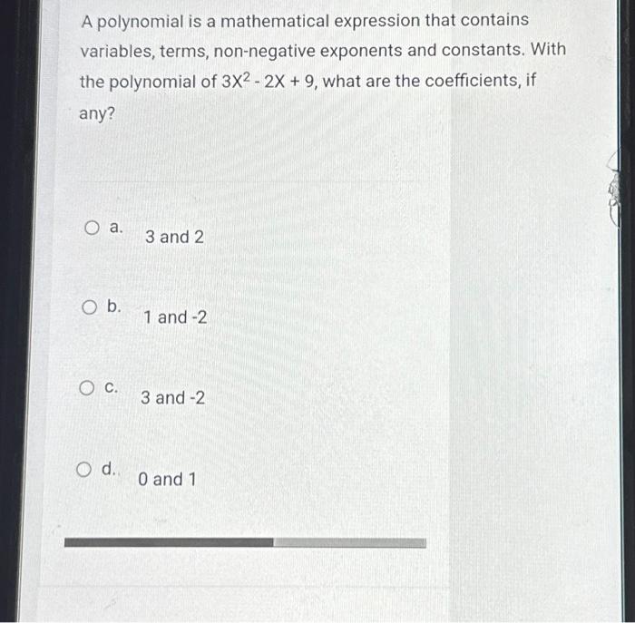 Solved A polynomial is a mathematical expression that | Chegg.com