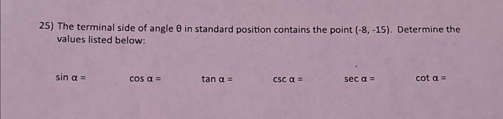 Solved The terminal side of angle θ ﻿in standard position | Chegg.com
