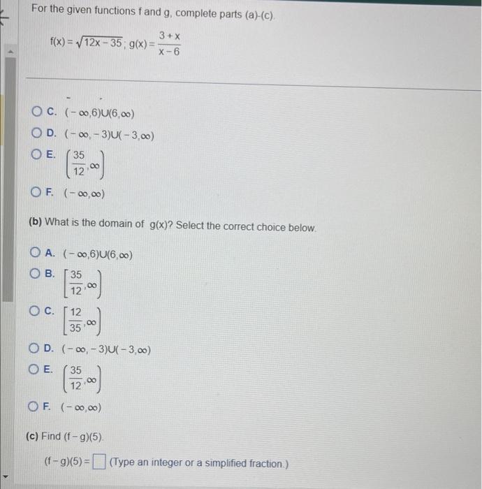Solved For the given functions f and g, complete parts | Chegg.com