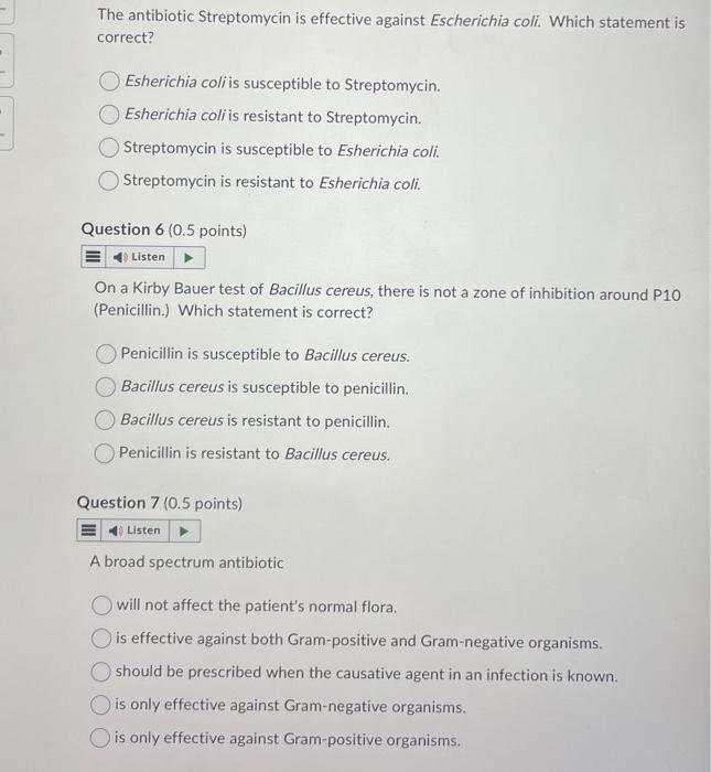 The antibiotic Streptomycin is effective against | Chegg.com