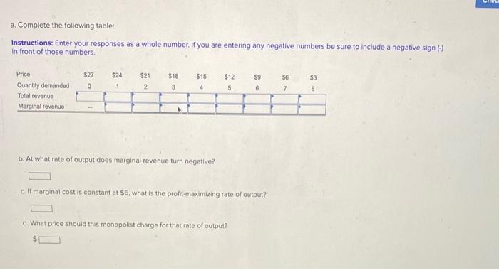 Solved a. Complete the following table: Instructions: Enter | Chegg.com