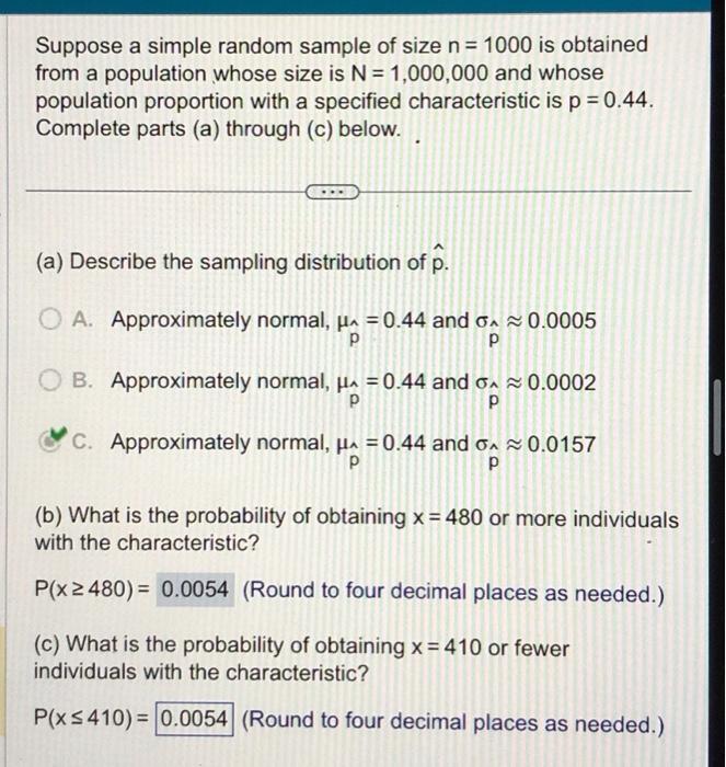 Solved Suppose a simple random sample of size n=1000 is | Chegg.com