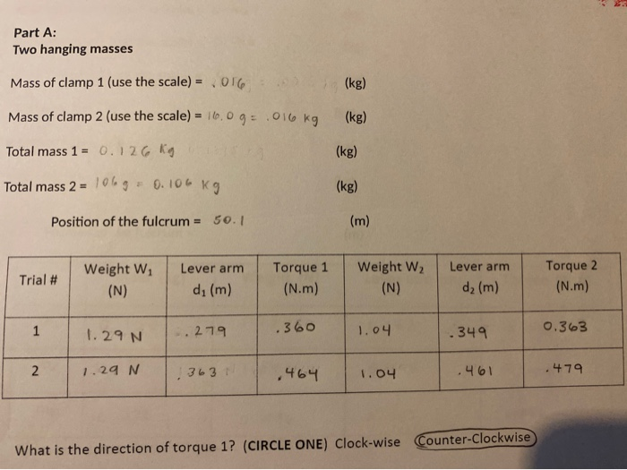 Solved Part A: Two hanging masses Mass of clamp 1 (use the | Chegg.com