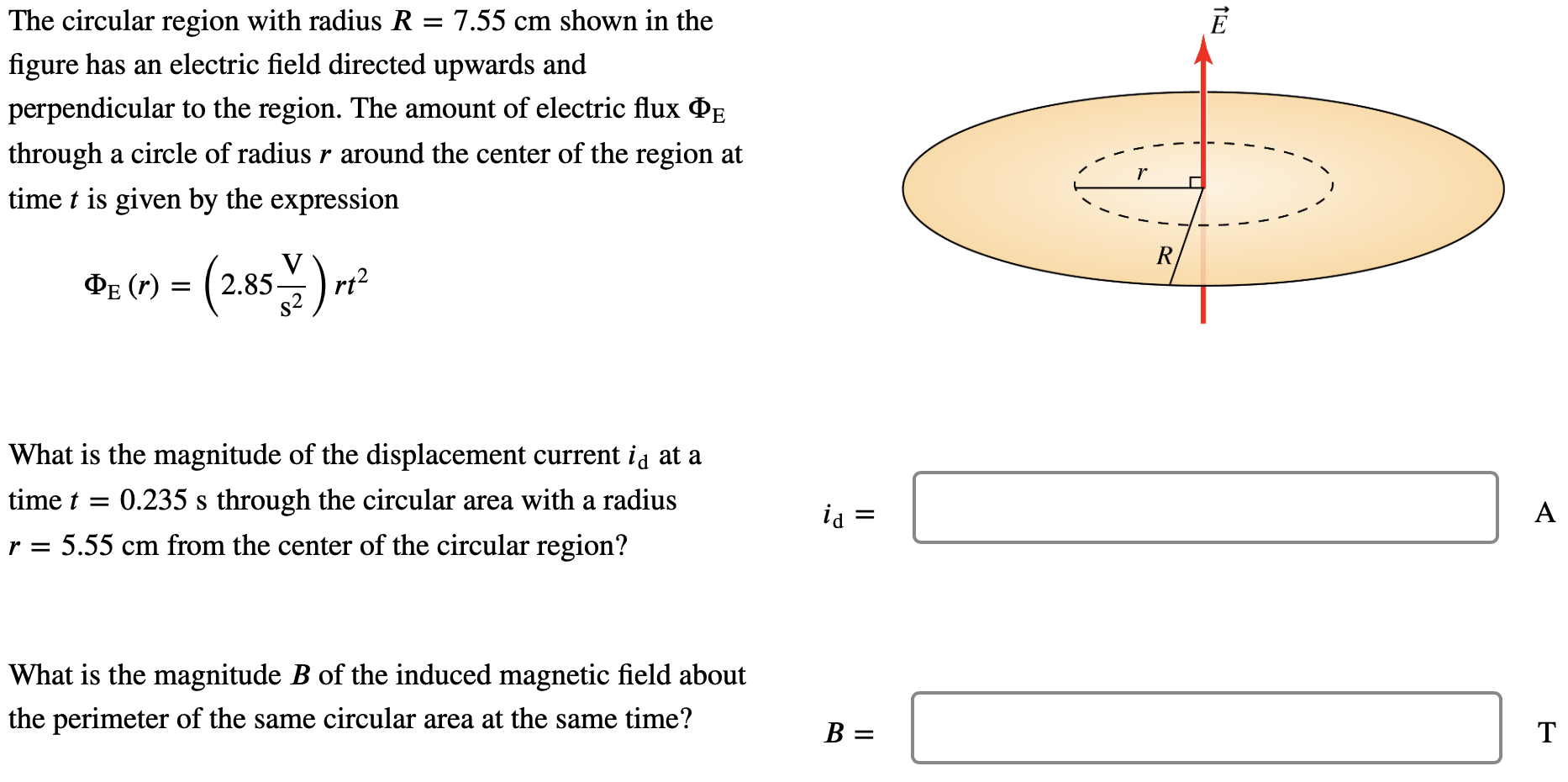 Solved The circular region with radius R=7.55cm ﻿shown in | Chegg.com