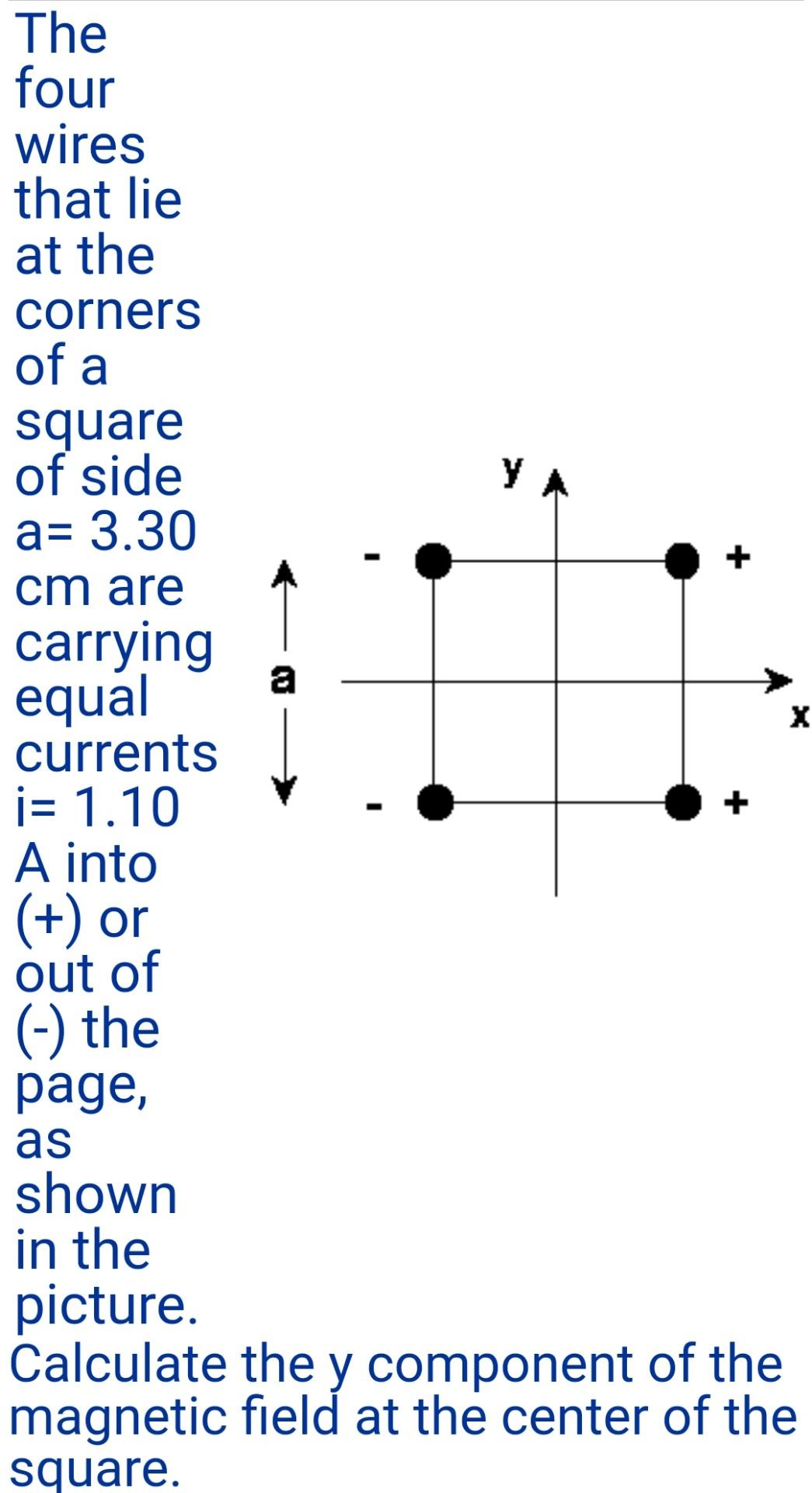 Solved The four wires that lie at the corners of a square of | Chegg.com