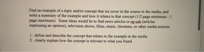 Find an example of a topic and/or concept that we | Chegg.com