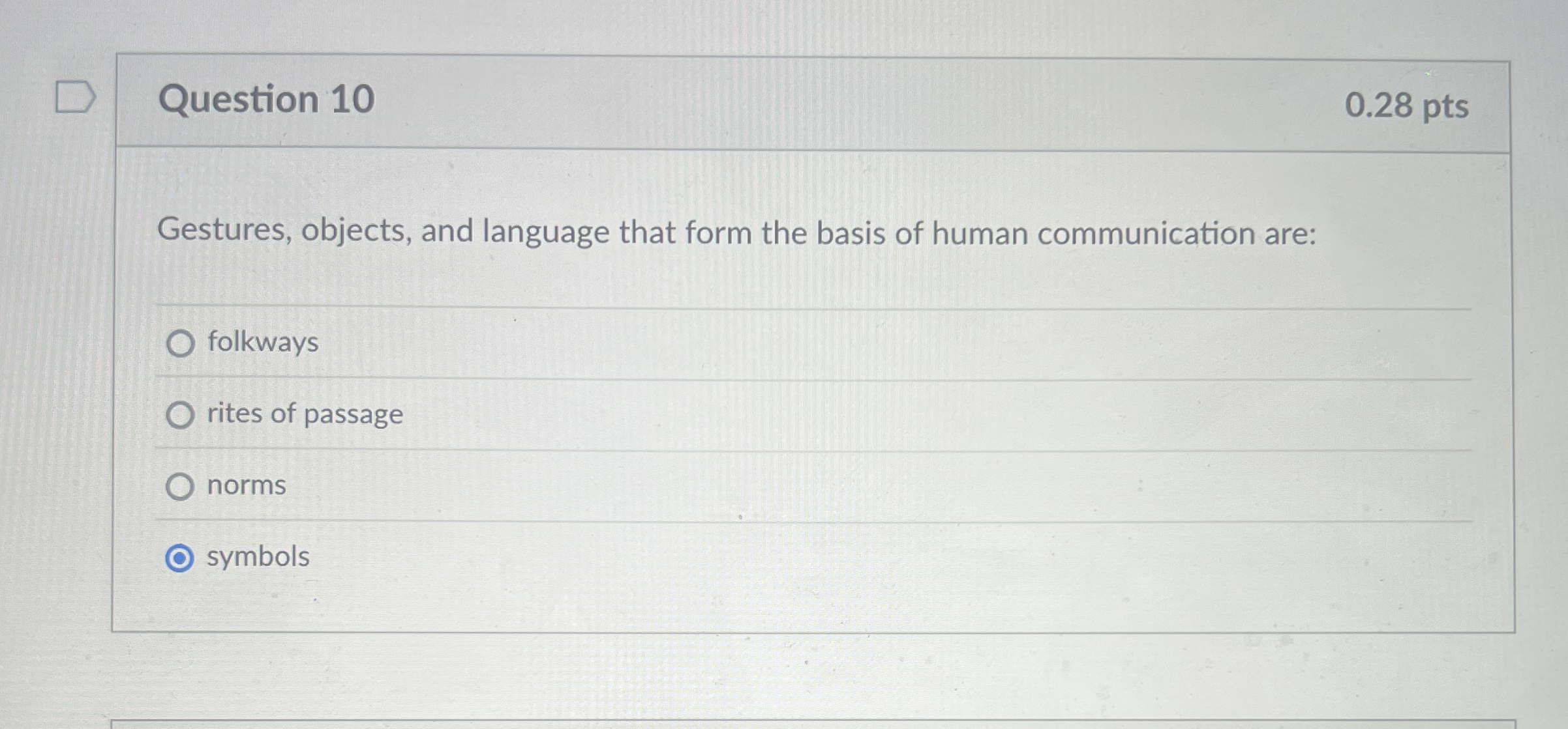 Solved Question 10Gestures, objects, and language that form | Chegg.com