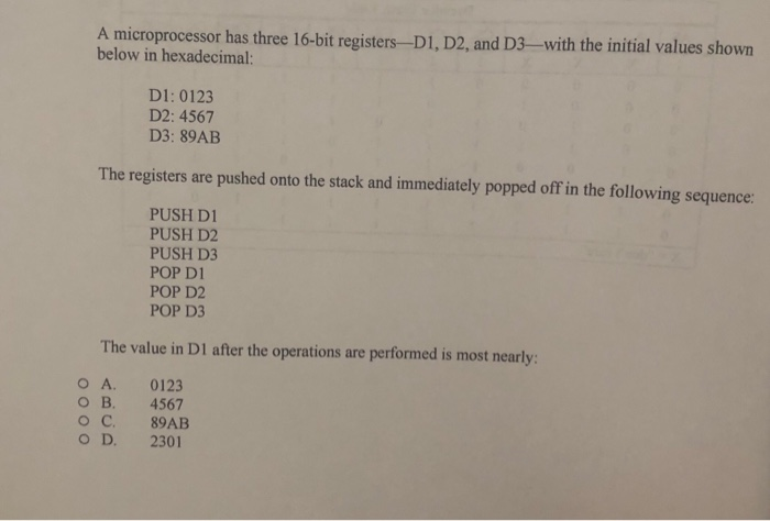 Solved A microprocessor has three 16-bit registers-D1, D2, | Chegg.com