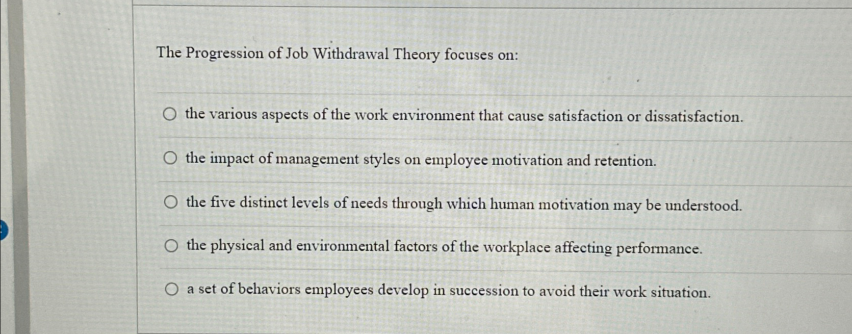 Solved The Progression of Job Withdrawal Theory focuses | Chegg.com