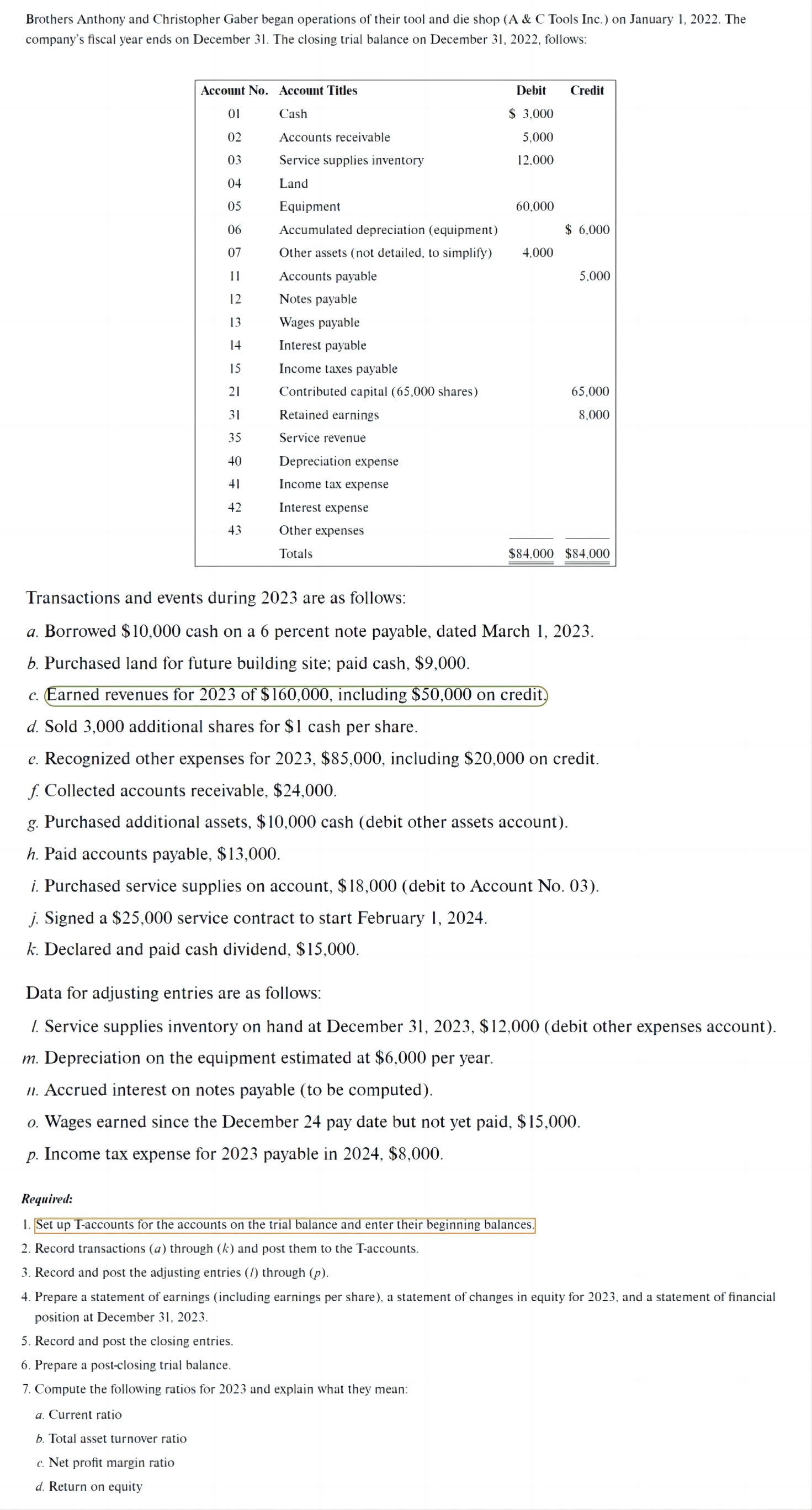 Solved Required:Set up T-accounts for the accounts on the | Chegg.com