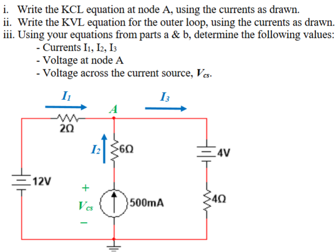 Solved i. ﻿Write the KCL ﻿equation at ﻿node A , ﻿using the | Chegg.com