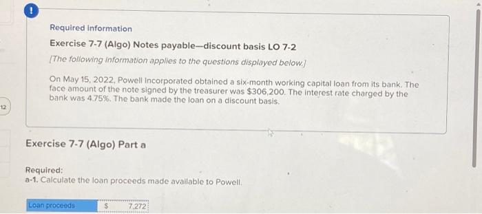 Solved Required information Exercise 7-7 (Algo) Notes | Chegg.com