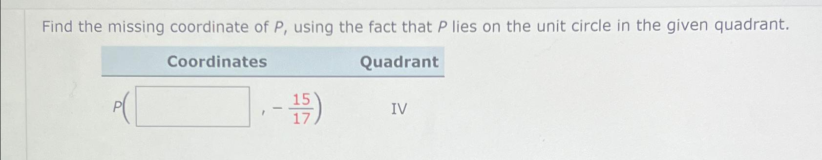 Solved Find the missing coordinate of P, ﻿using the fact | Chegg.com