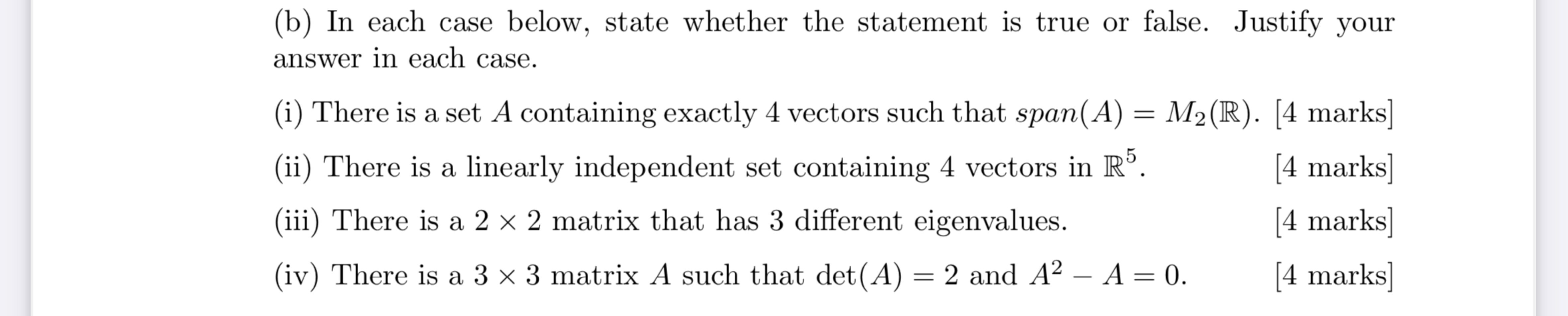 Solved (b) ﻿In each case below, state whether the statement | Chegg.com