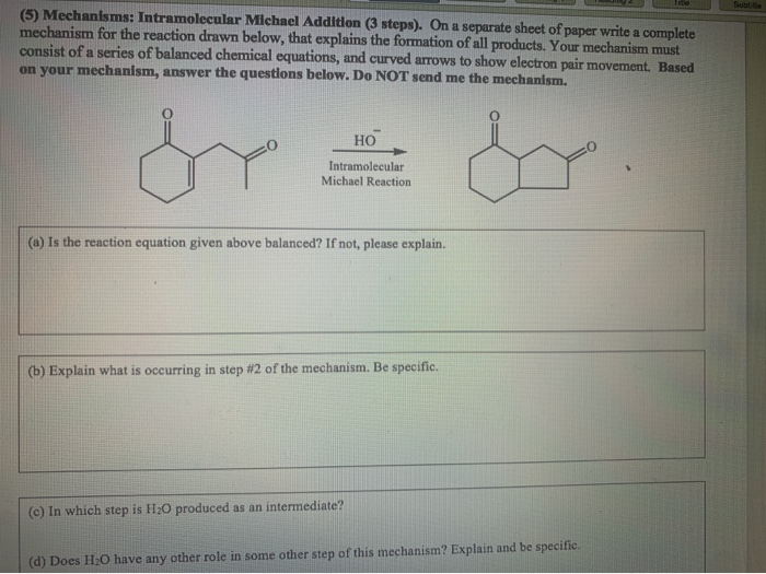 Solved (5) Mechanisms: Intramolecular Michael Addition (3 | Chegg.com