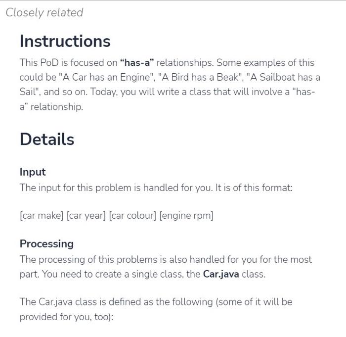 Solved Instructions This PoD is focused on "has-a" | Chegg.com