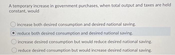 Solved A temporary increase in government purchases, when | Chegg.com