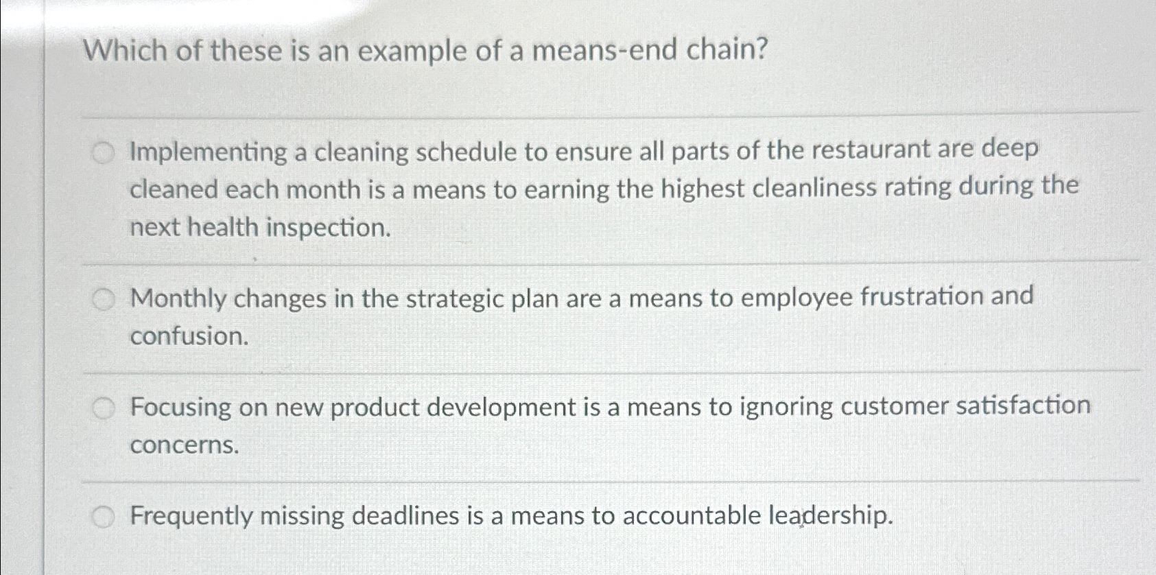 Solved Which of these is an example of a means-end | Chegg.com