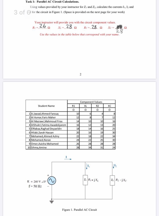 Solved Task 1: Parallel AC Circuit Calculations. Using | Chegg.com