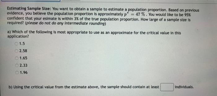 Solved Estimating Sample Size: You want to obtain a sample | Chegg.com