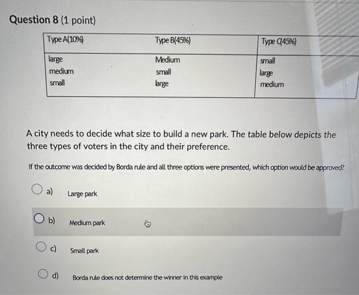 Solved Question 5 (1 point) Saved Acity needs to decide | Chegg.com
