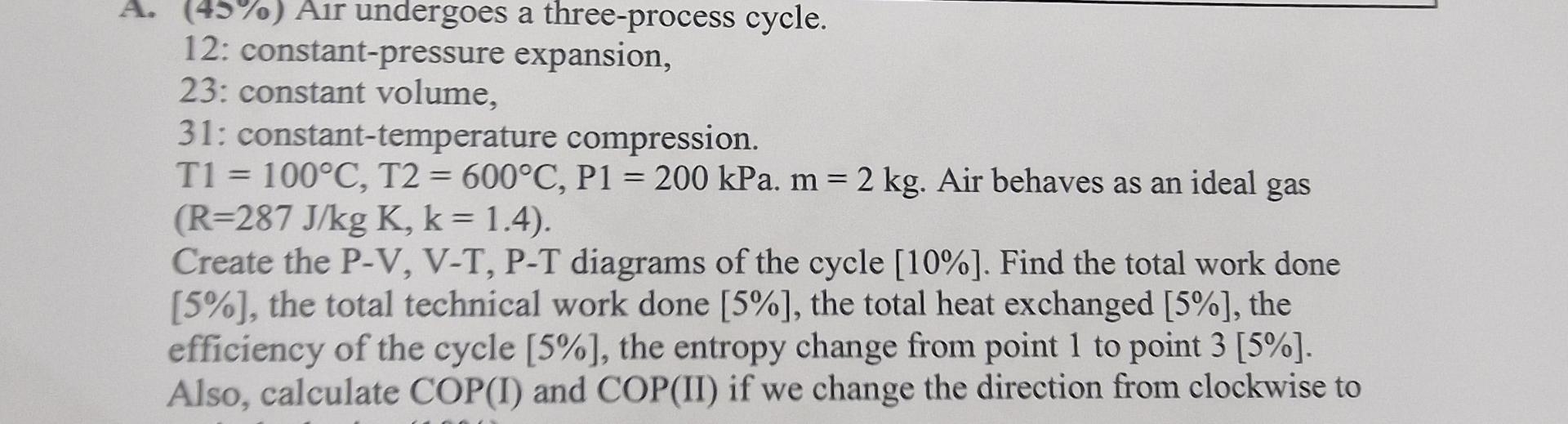 Solved A. (45%) ﻿Air undergoes a three-process cycle.12: | Chegg.com