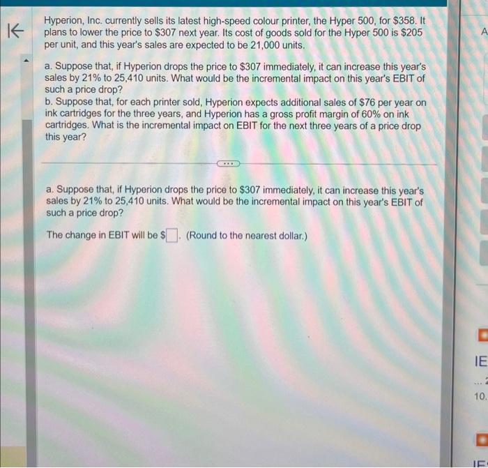 Hyperion, Inc. currently sells its latest high-speed | Chegg.com