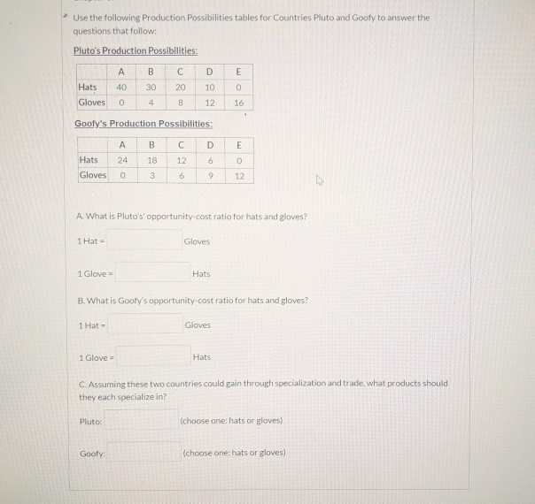 Solved Use the following Production Possibilities tables for | Chegg.com