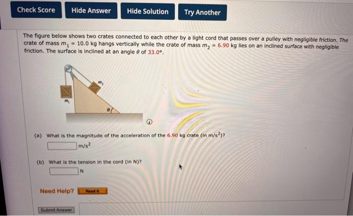 Solved Check Score Hide Answer m₁ The figure below shows two | Chegg.com