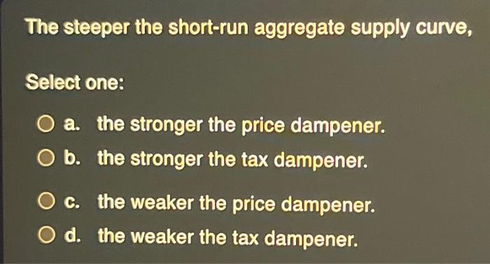 Solved The steeper the short-run aggregate supply curve, | Chegg.com