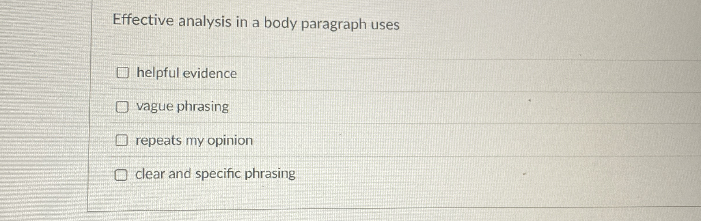 Solved Effective analysis in a body paragraph useshelpful | Chegg.com