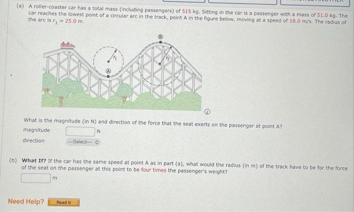 Solved (a) A roller-coaster car has a total mass (including | Chegg.com