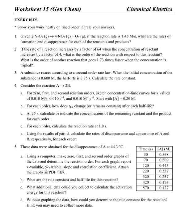 Solved Worksheet 15 (Gen Chem) Chemical Kinetics EXERCISES * | Chegg.com