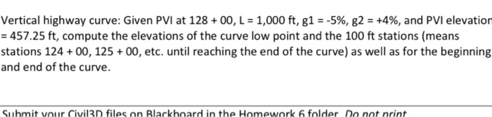Solved Vertical highway curve: Given PVI at 128 +00, L = | Chegg.com