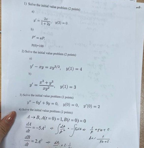 Solved 1) Solve the initial value problem (2 points) a) | Chegg.com