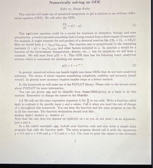 Solved Numerically solving an ODE Euler vs. Runge-Kutta This | Chegg.com