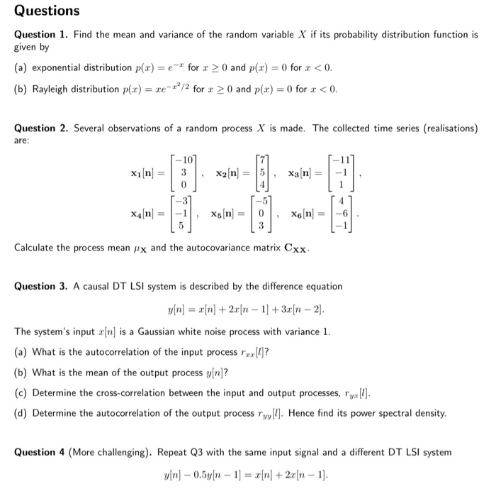 Solved Questions Question 1. Find the mean and variance of | Chegg.com