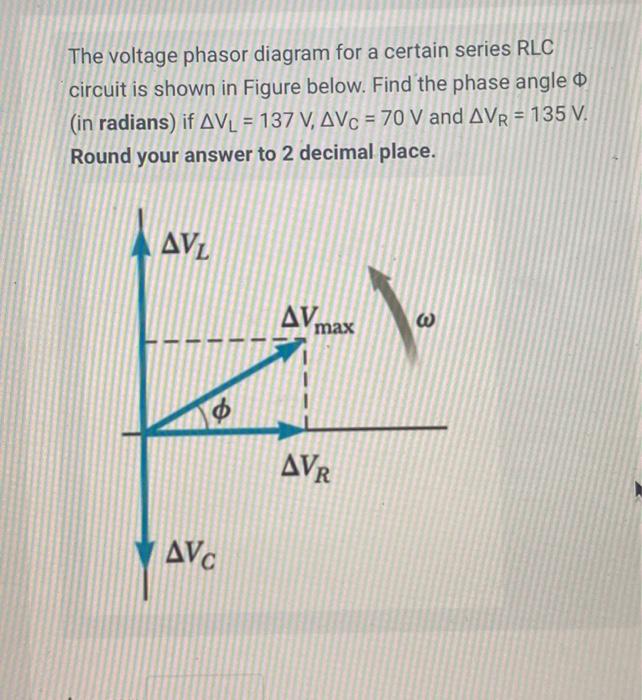 Solved The voltage phasor diagram for a certain series RLC | Chegg.com