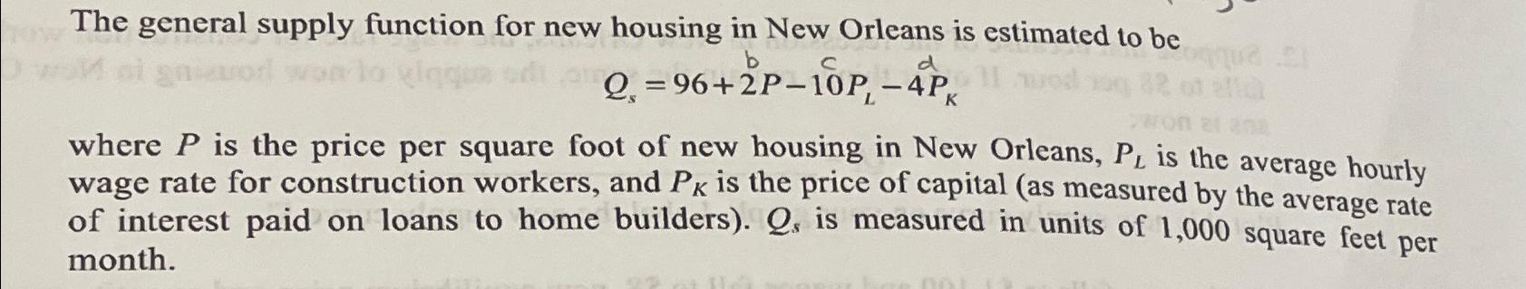 Solved The general supply function for new housing in New | Chegg.com