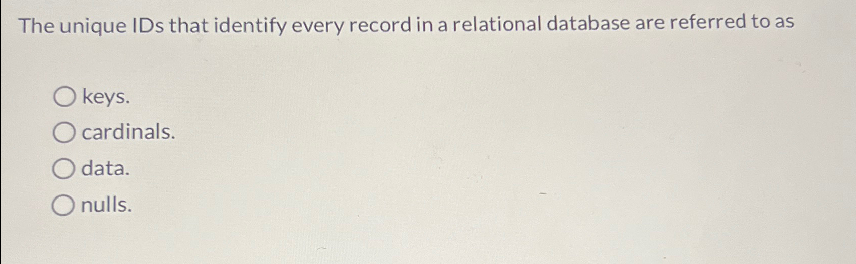 Solved The unique IDs that identify every record in a | Chegg.com