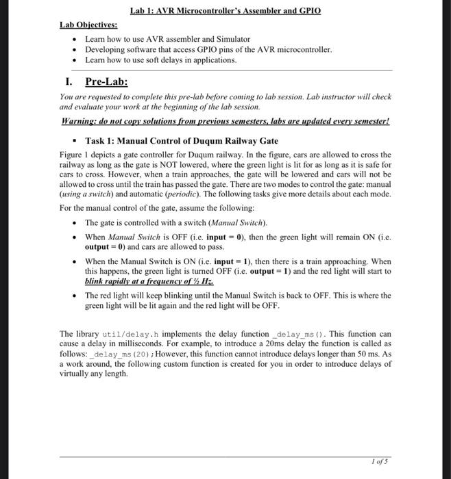 Lab 1: AVR Microcontroller's Assembler and GPIO Lab | Chegg.com