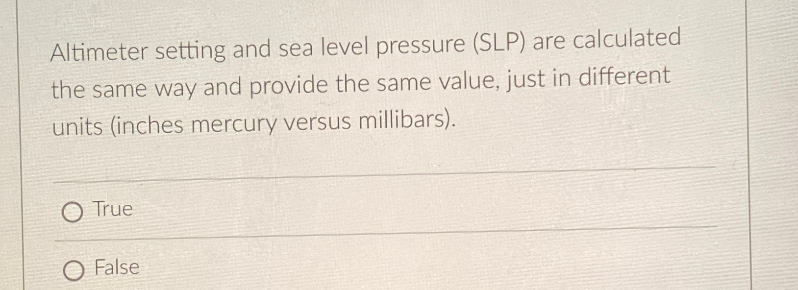 Solved Altimeter setting and sea level pressure (SLP) ﻿are | Chegg.com
